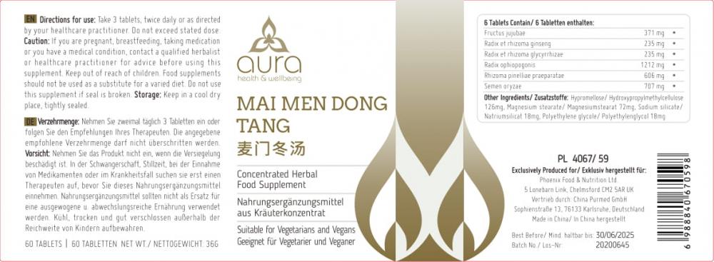 Pure and Natural Supplies. Mai Men Dong Tang 60's
